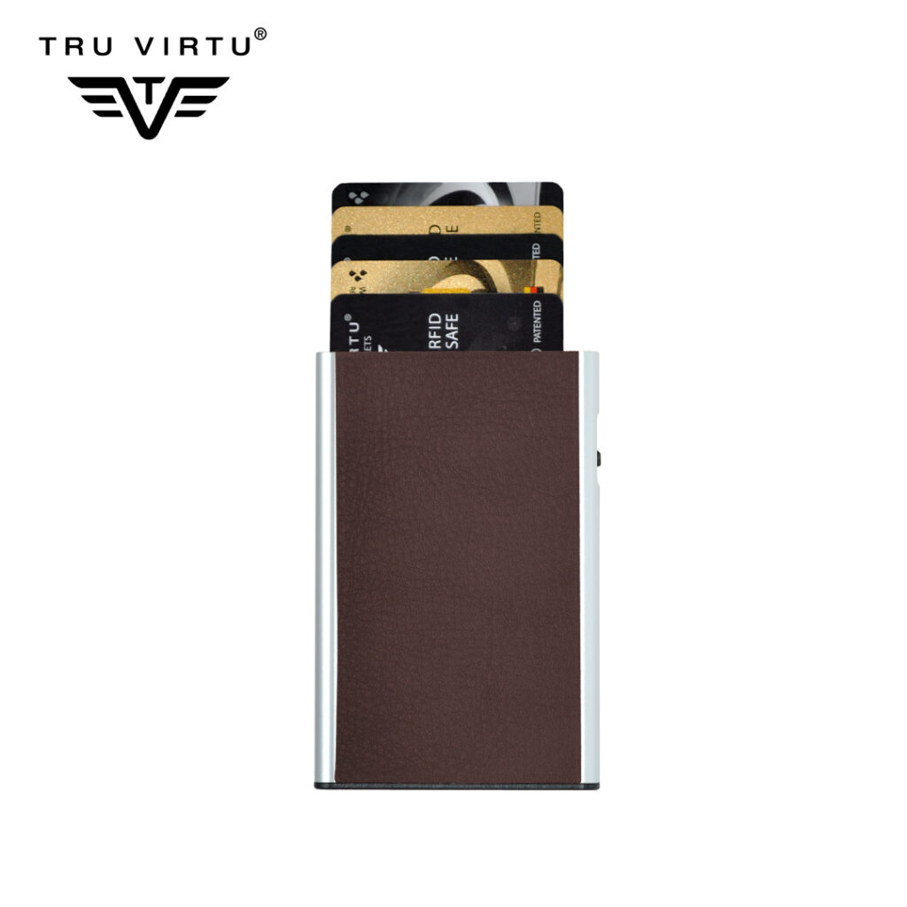 Tru Virtu Card Case Click & Slide Sleek Nappa Chestnut/Silver - Beste