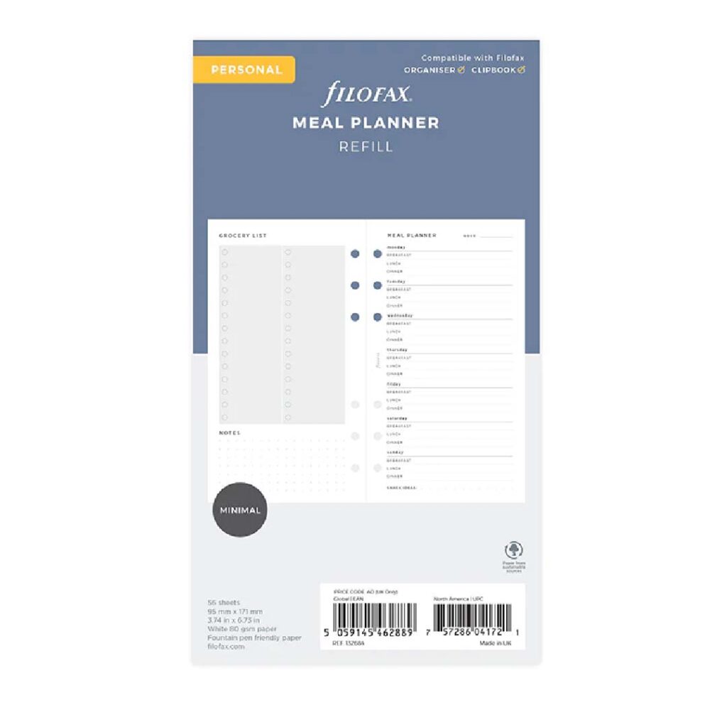 Filofax Refill Personal Paper Meal Planner Pack - Beste