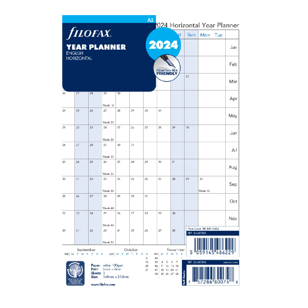 Filofax Horizontal Year Planner – A5 2024 English - Beste