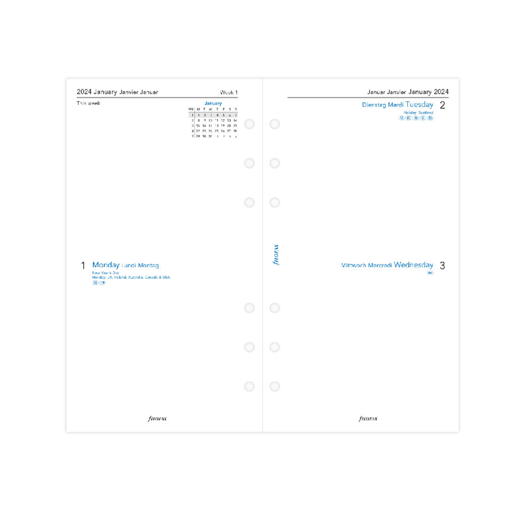 Filofax Two Days On One Page Diary – Personal 2024 Multilanguage - Beste