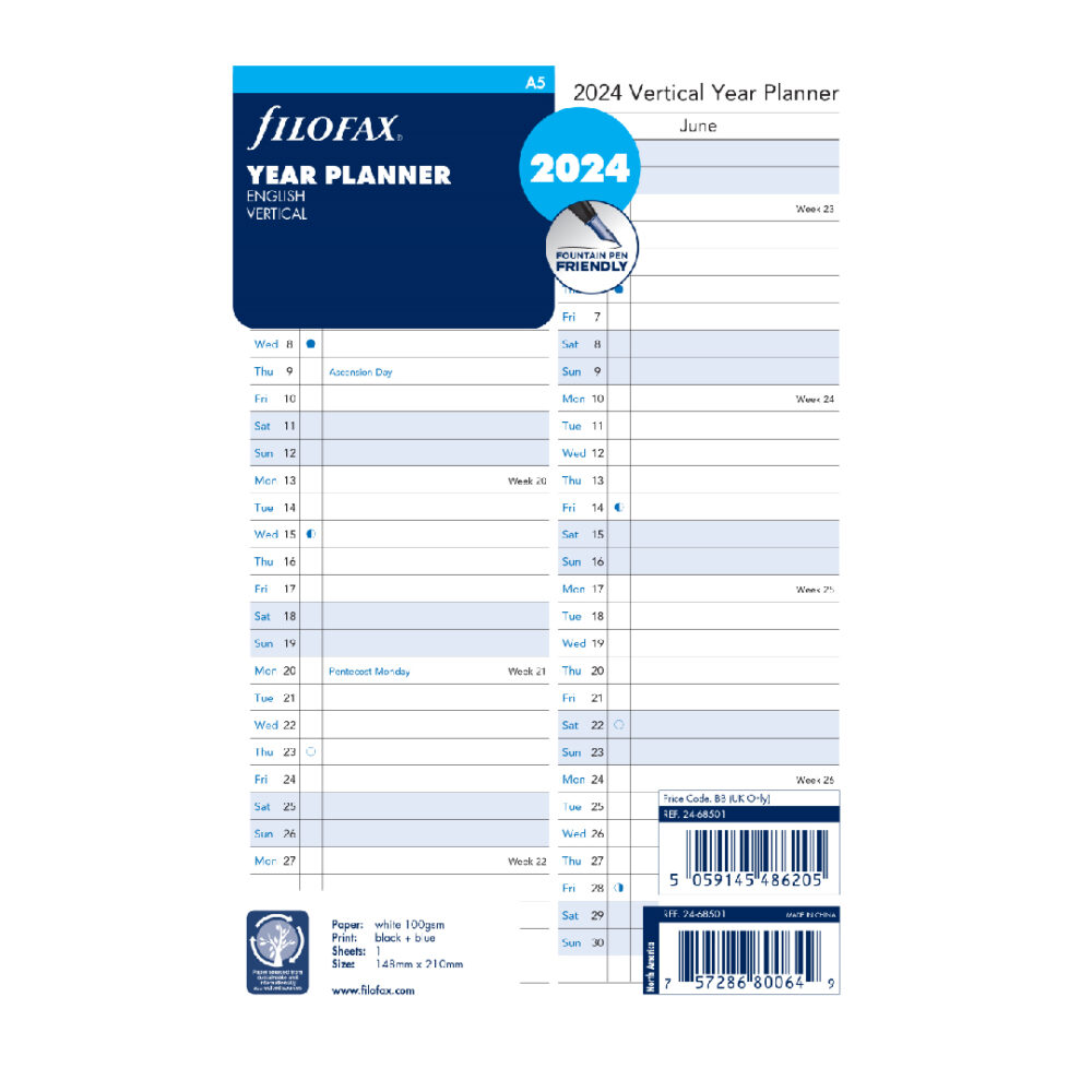 A5 Refill Filofax A5 Time Management One Day On Two Pages 2026 Diary ...