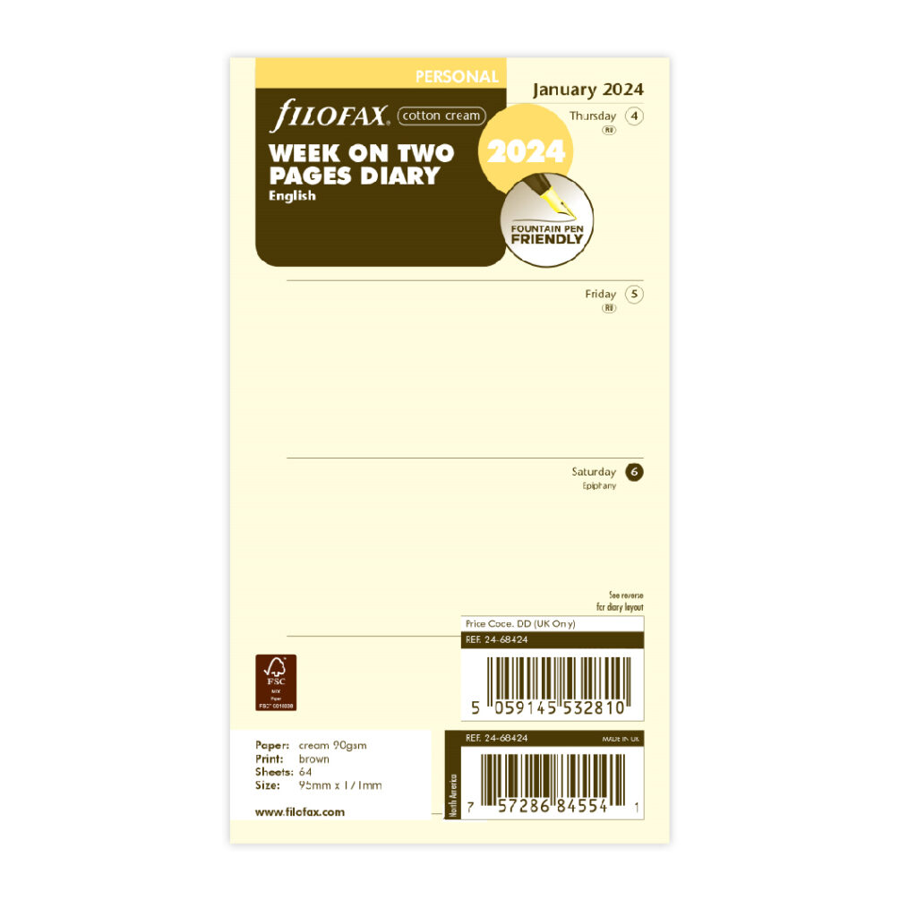 Filofax Week On Two Pages Diary – Personal Cotton Cream 2024 English ...